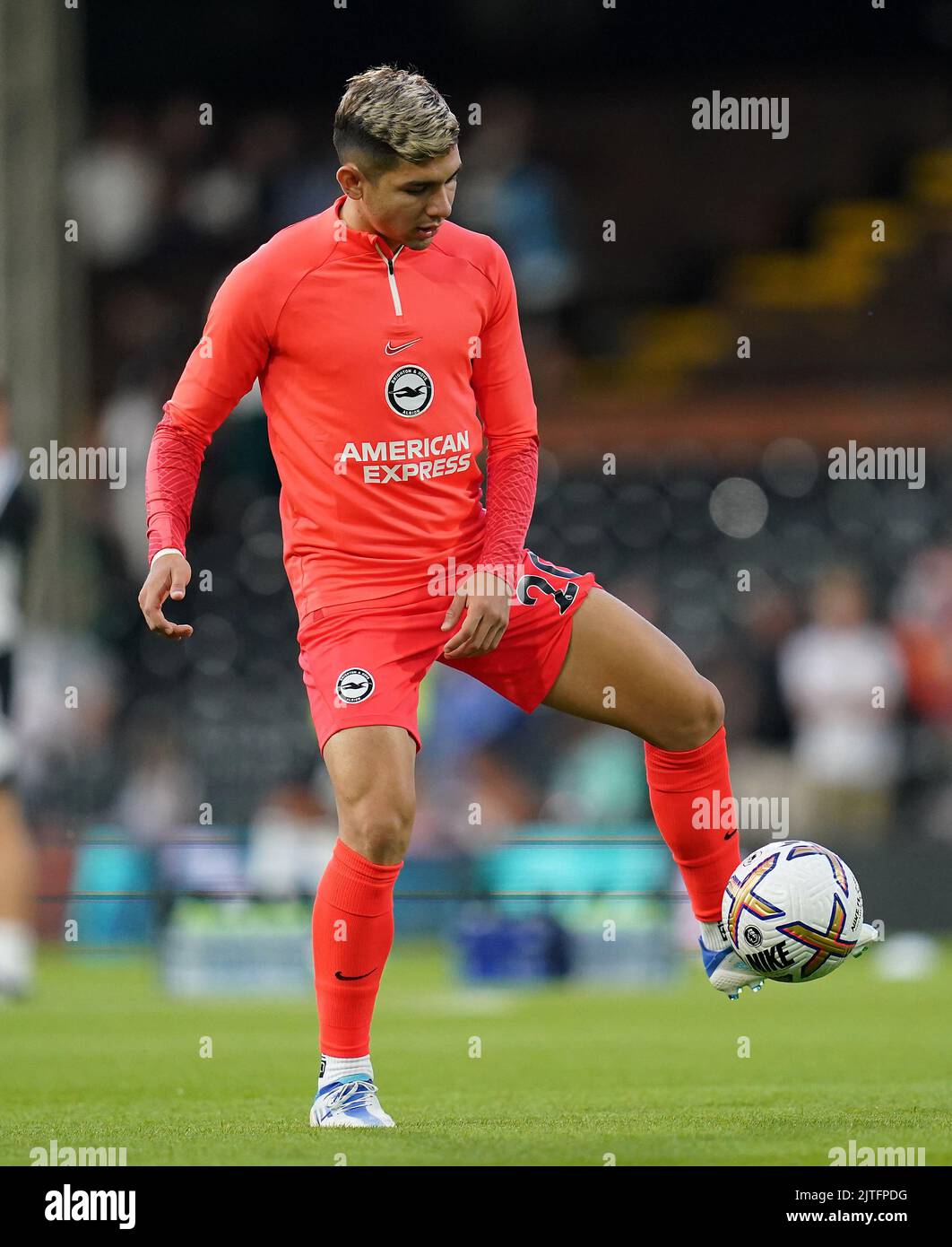 Brighton and Hove Albion's Julio Enciso warms up before the Premier ...