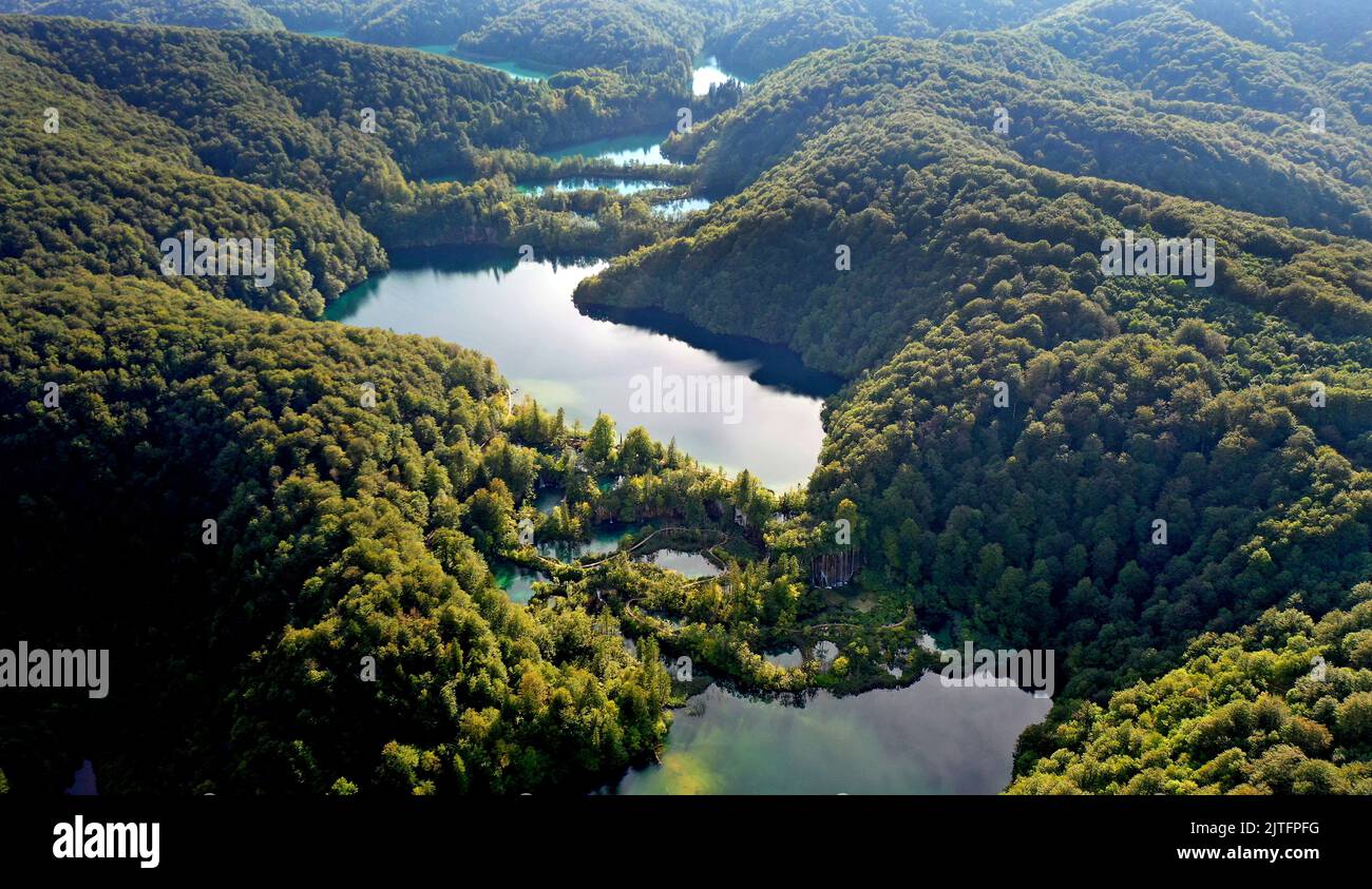 Plitvice Lakes, Croatia. Nacionalni park Plitvicka jezera. Plitvice Lakes National Park. Aerial ...