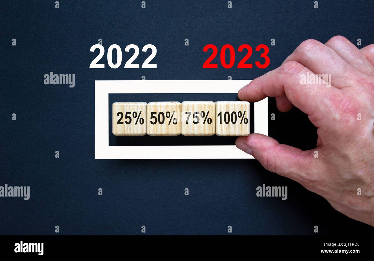 2023 happy new year symbol. Wooden cubes symbolize the change to the ...