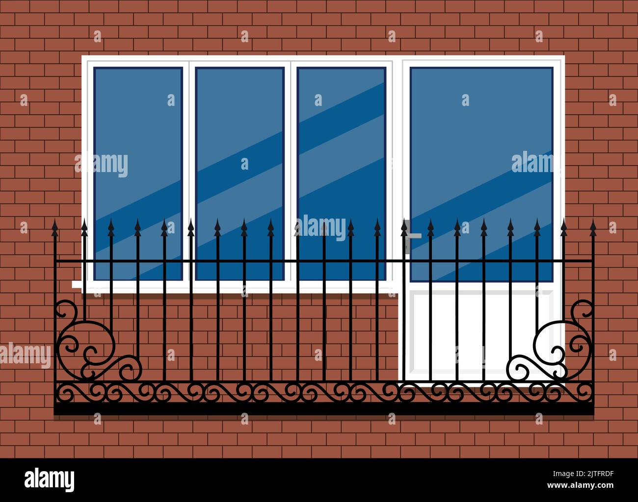 white plastic pvc window with door and balcony with black metal balcony ...