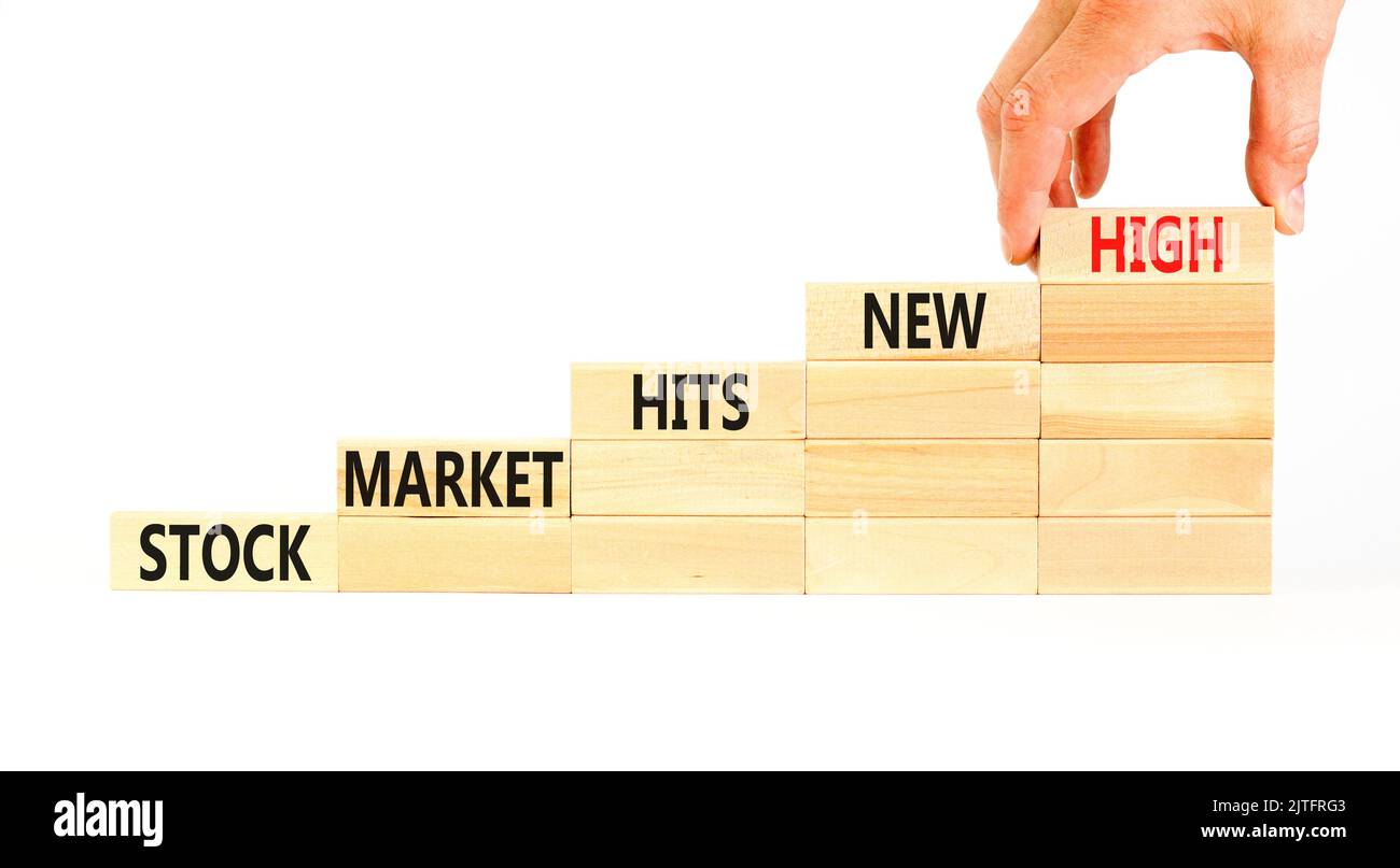 Stock market hits new high symbol. Concept words Stock market hits new ...