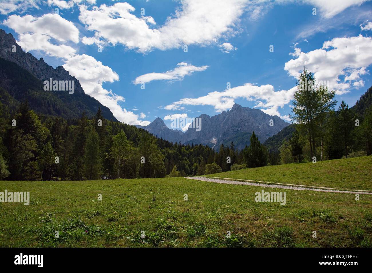 The Alpine landscape at Jasna Lake near Kranjska Gora in the Upper ...