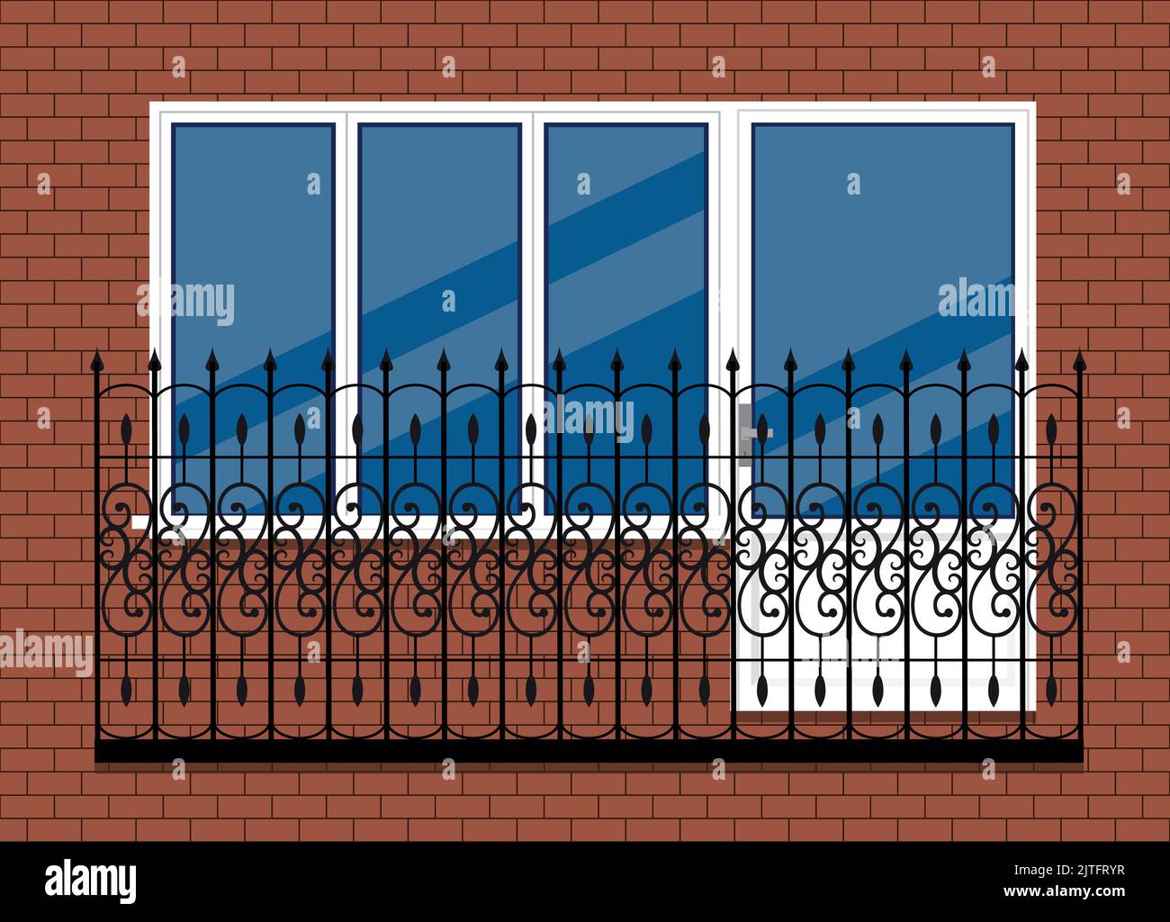 white plastic pvc window with door and balcony with black metal balcony ...