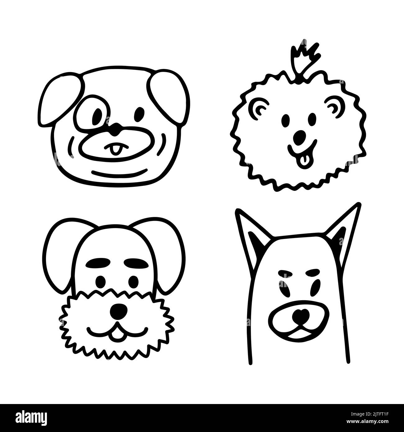 Funny dogs cartoon character set. Cute puppies of pug, pomeranian spitz ...