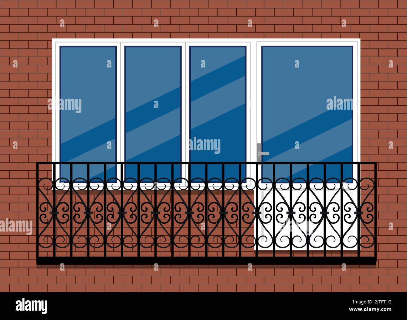 white plastic pvc window with door and balcony with black metal balcony ...
