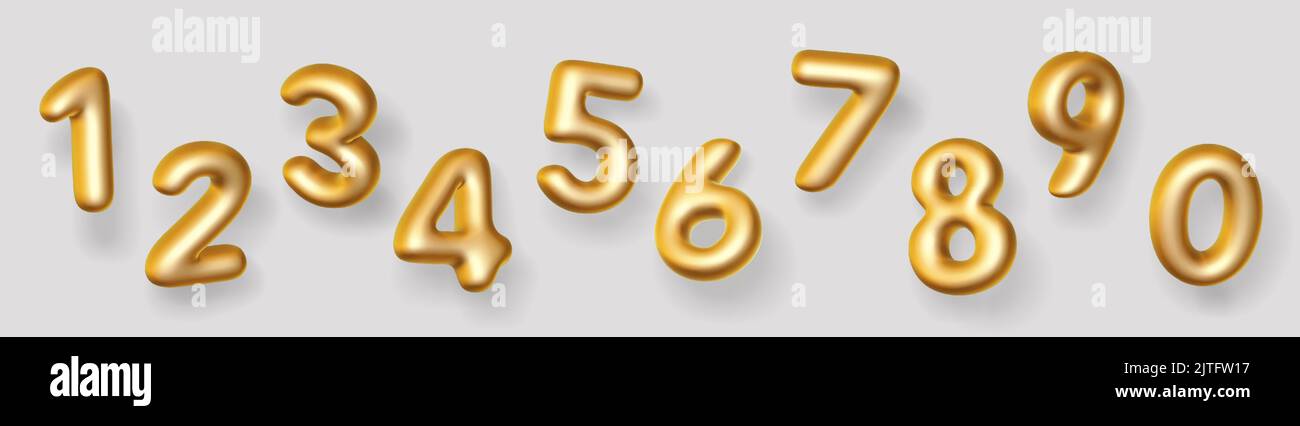 3D golden numbers set: realistic metallic shiny characters Stock Vector ...
