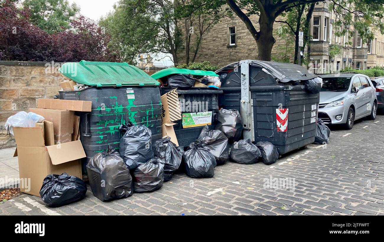Edinburgh Bin Strikes, waste bins overflowing into the streets with ...