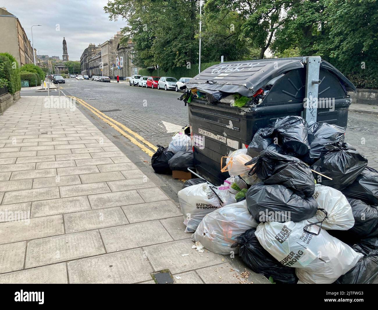 Edinburgh Bin Strikes, waste bins overflowing into the streets with ...