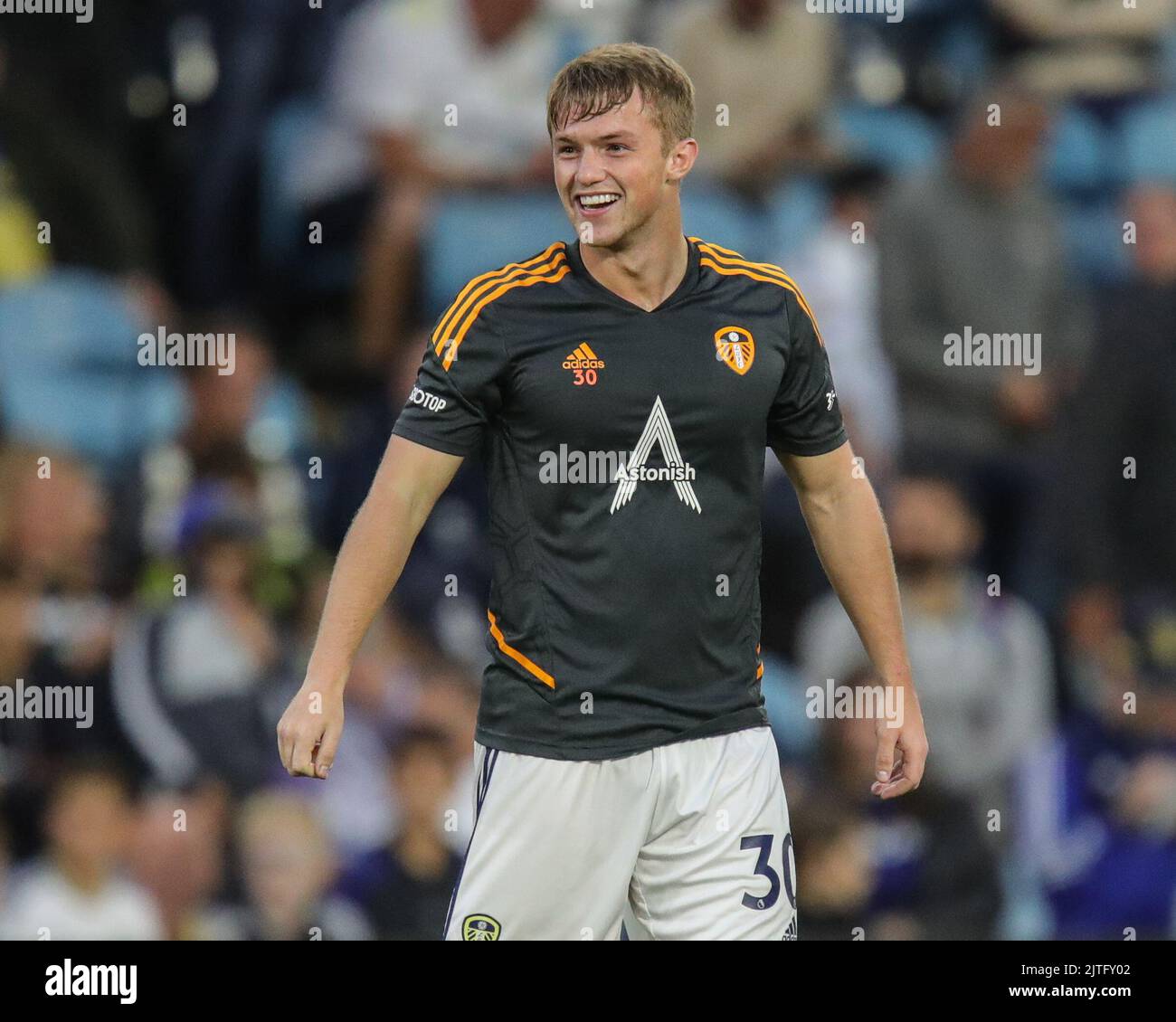 Joe Gelhardt #30 of Leeds United during the pre-game warmup during the ...