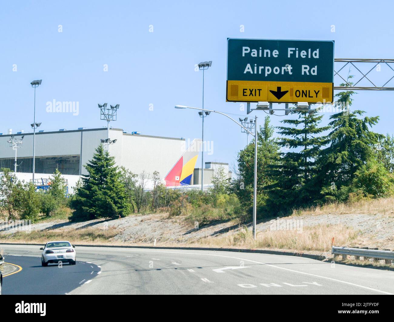 Seattle USA - July 21 2008; Road sign indicating way to Boeing Factory ...
