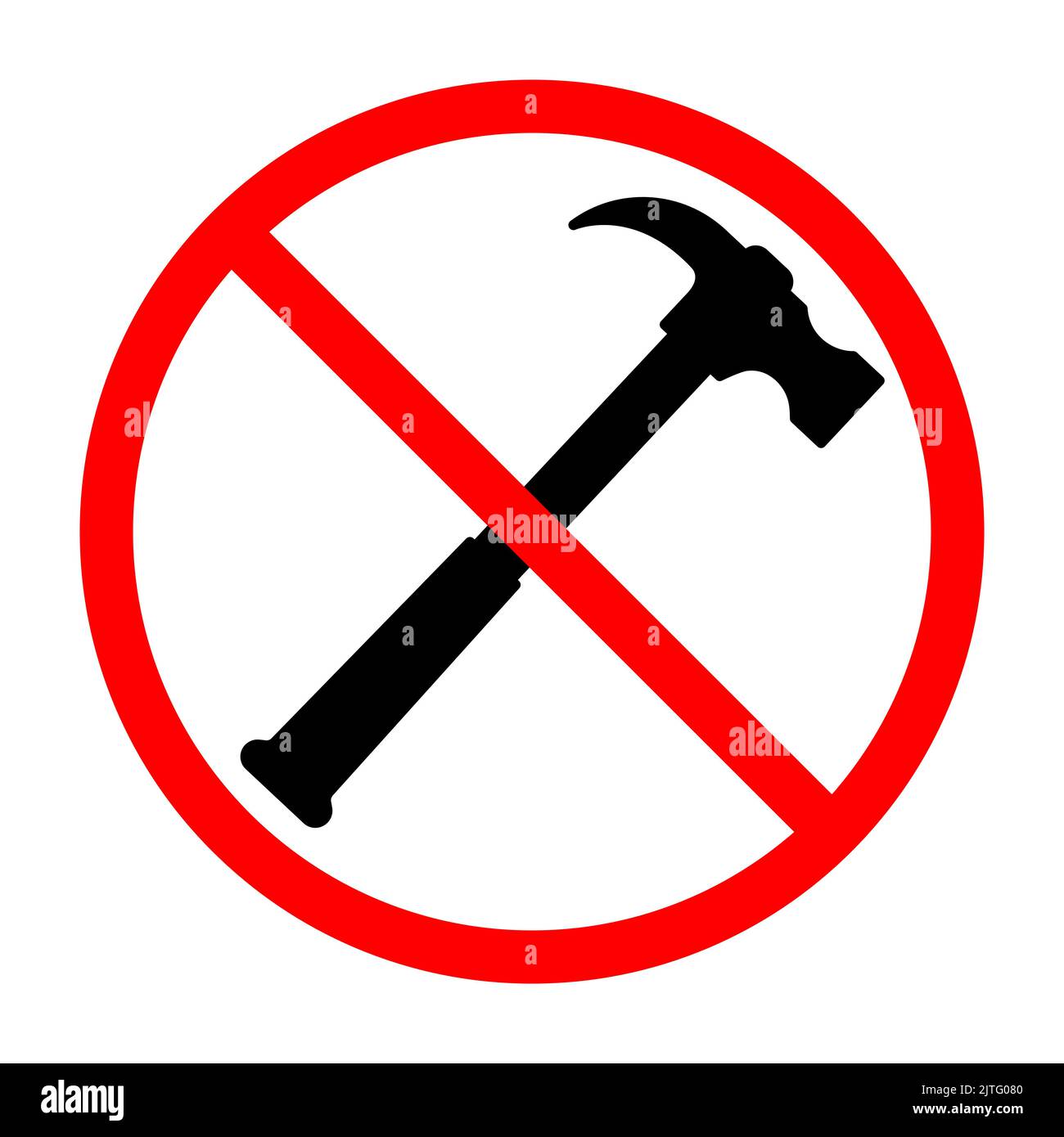 Hammer ban sign. Hammer is forbidden. Prohibited sign of hammer. Red ...