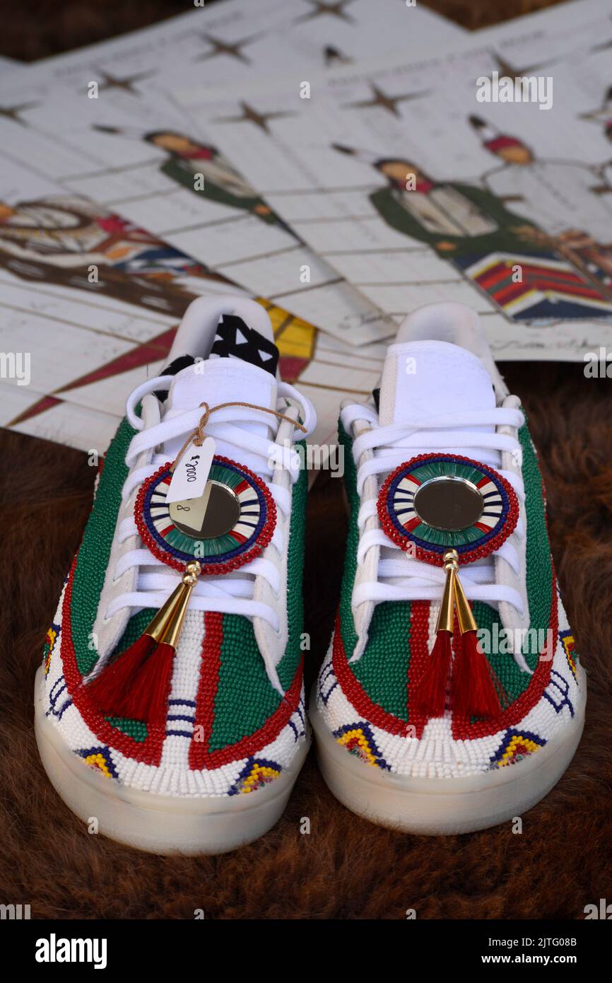 Beaded tennis shoes for sale at the annual Santa Fe Indian Market in ...