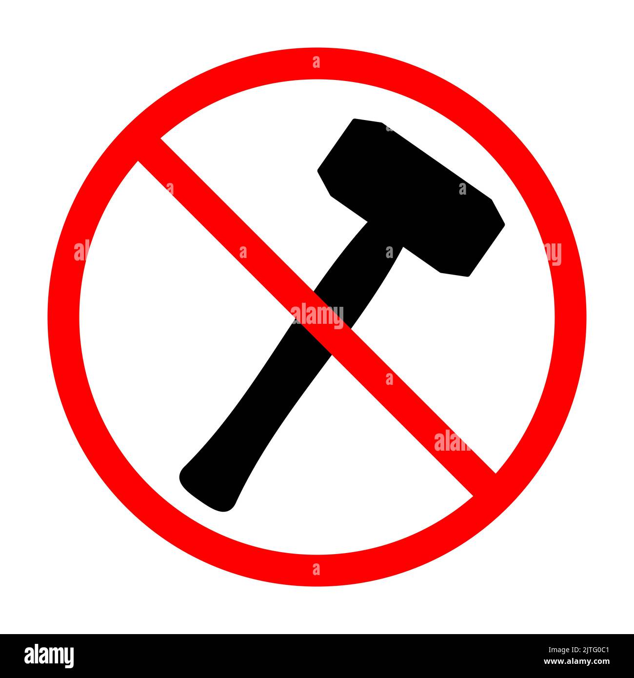 Hammer ban sign. Hammer is forbidden. Prohibited sign of hammer. Red ...