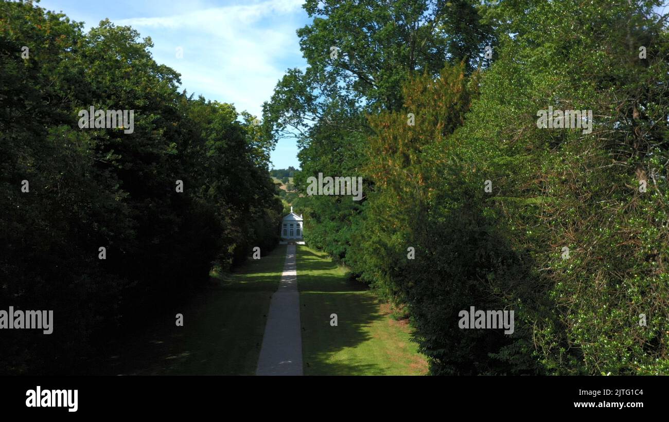 Aerial top down view from the drone onto the narrow passageway leading ...