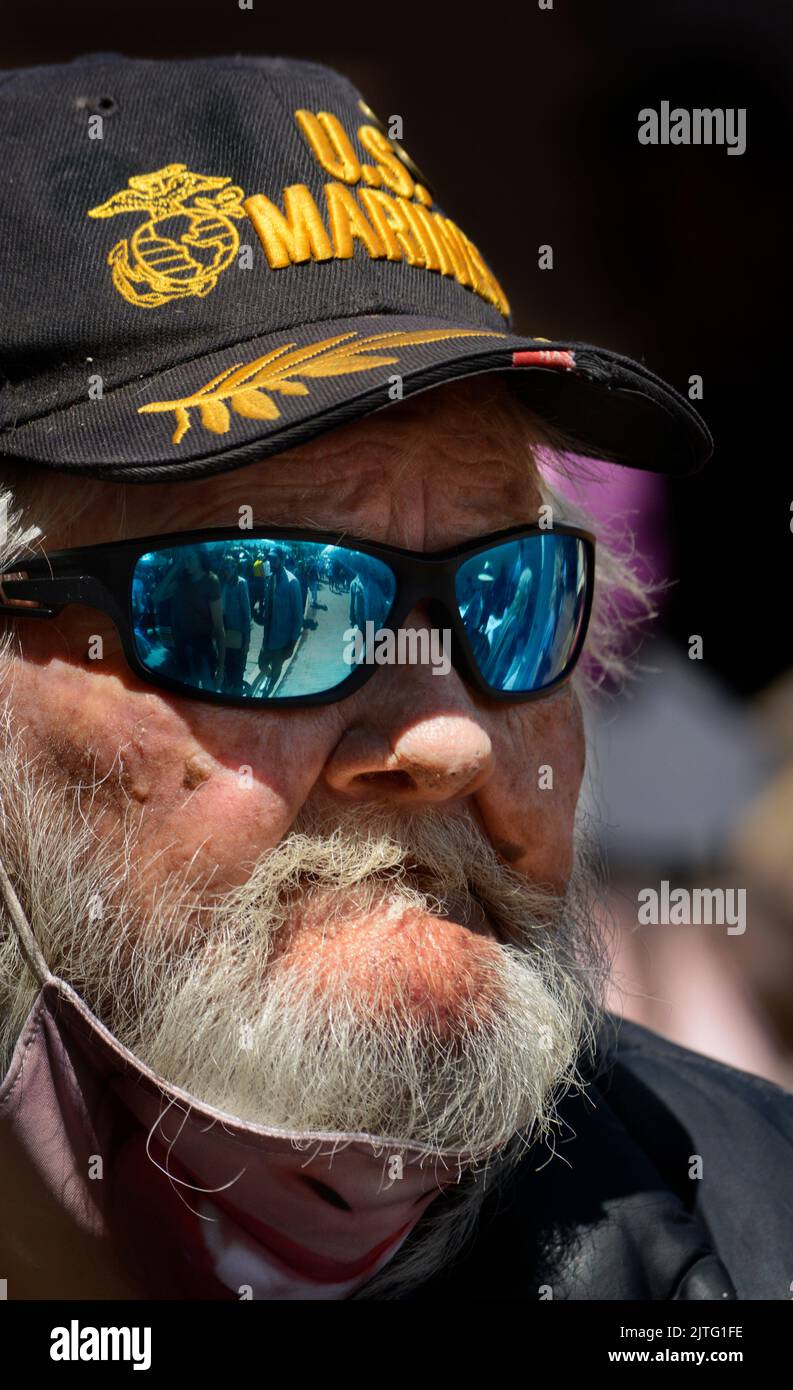 An elderly American U.S. Marine Corps veteran with a beard in Santa Fe ...