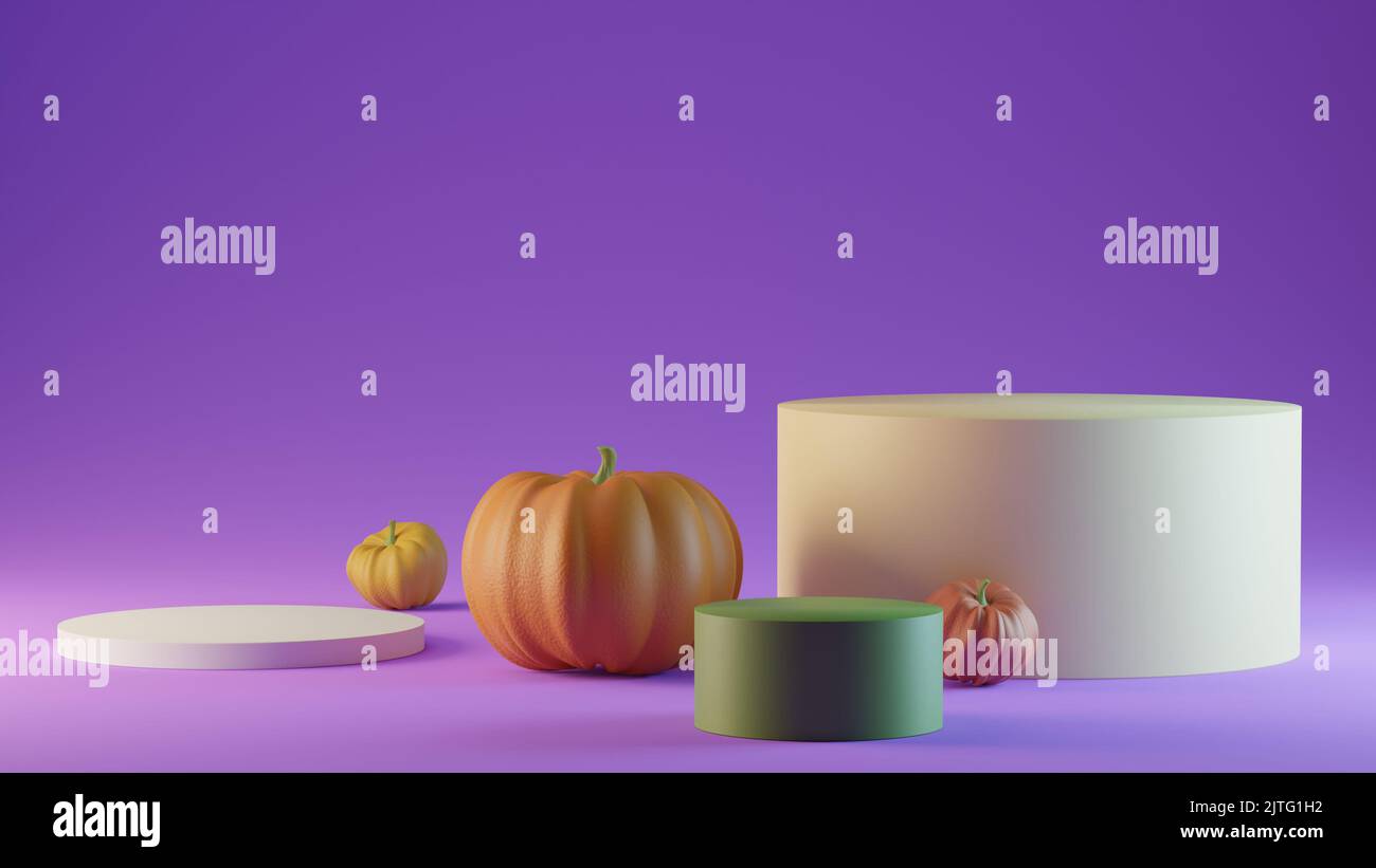 Halloween minimal scene 3d with pumpkins and podium platform. Halloween ...