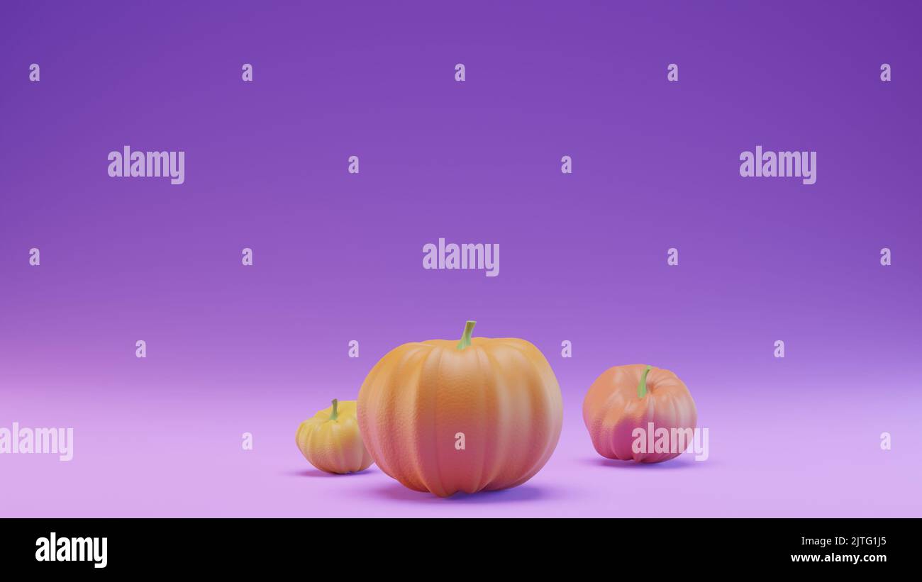 Three orange pumpkins on a transparent background. Large and small ...