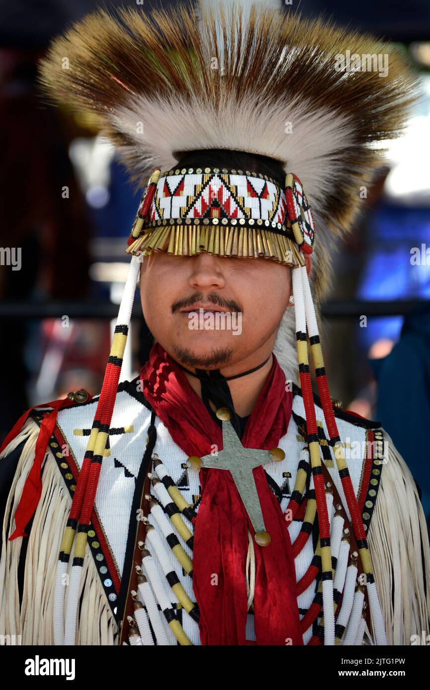 A Native American man, Trae Little Sky, poses for photographs at the ...