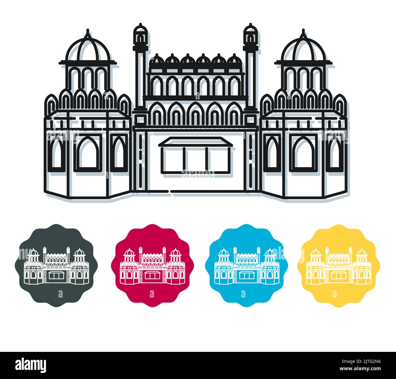 Historical Icon - Red Fort - Old Delhi City - Icon Illustration as EPS ...