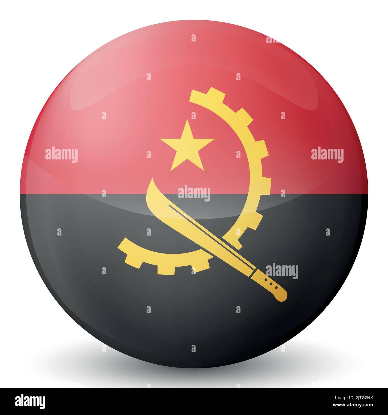 Round icon with flag of Angola. Glass light ball, sticker, sphere ...