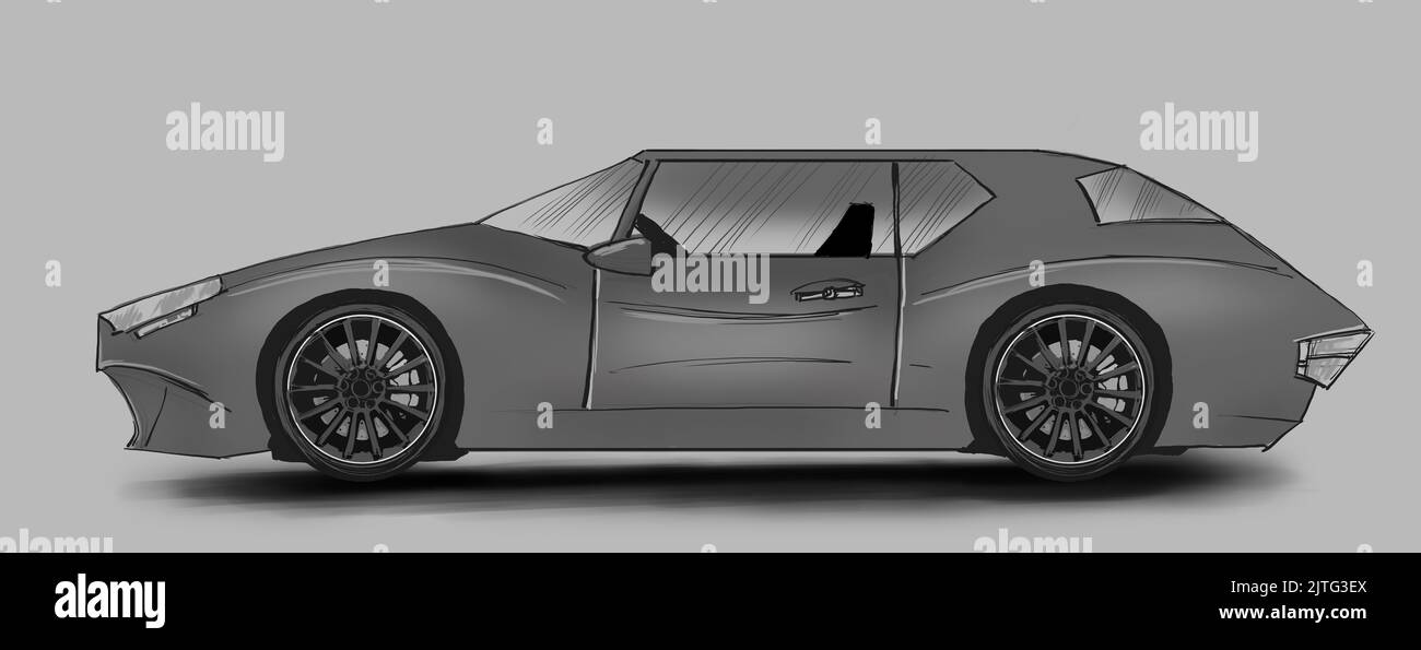 Concept car, sketch - digital painting Stock Photo - Alamy