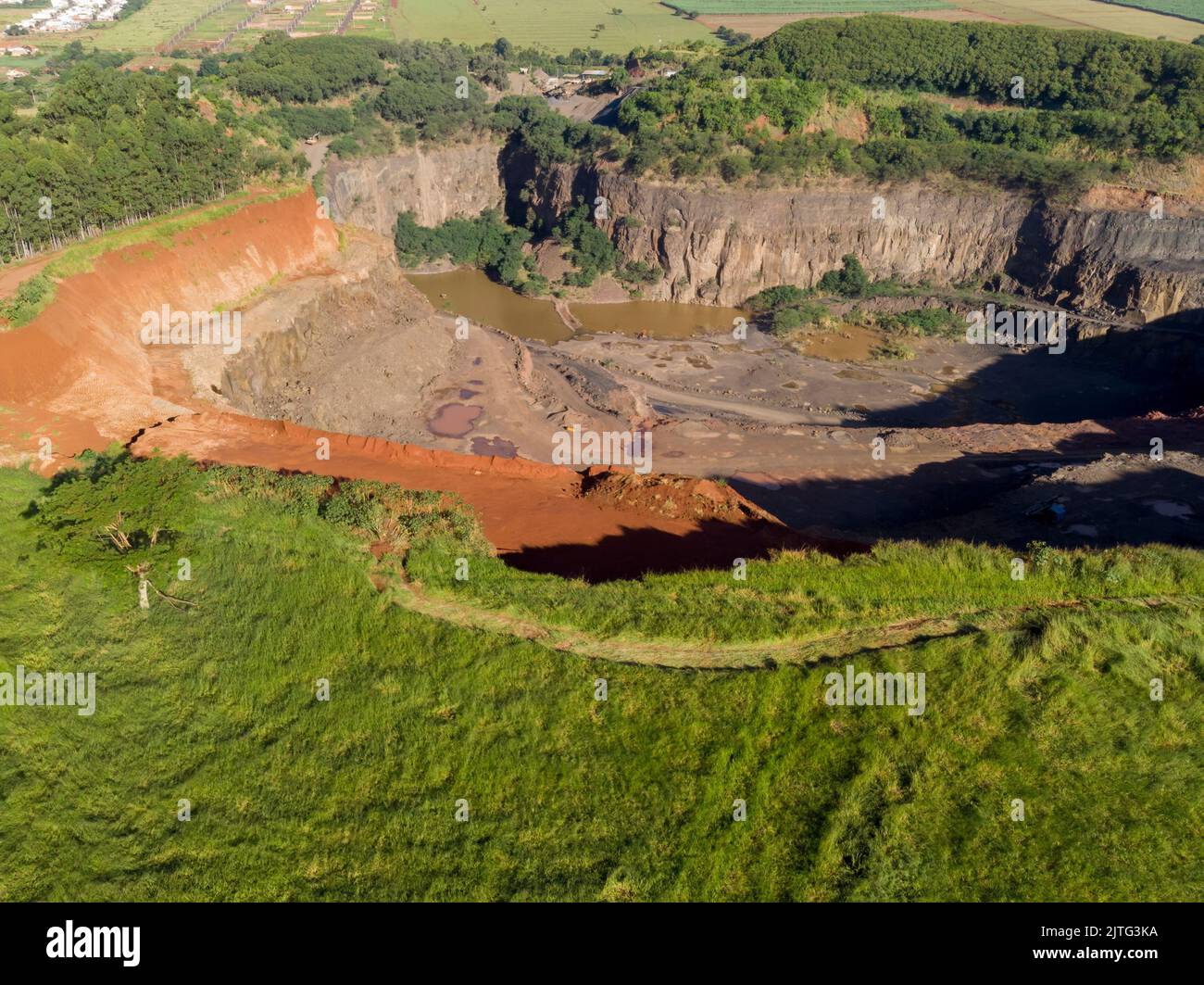Aerial view of hole in stone miner Stock Photo - Alamy