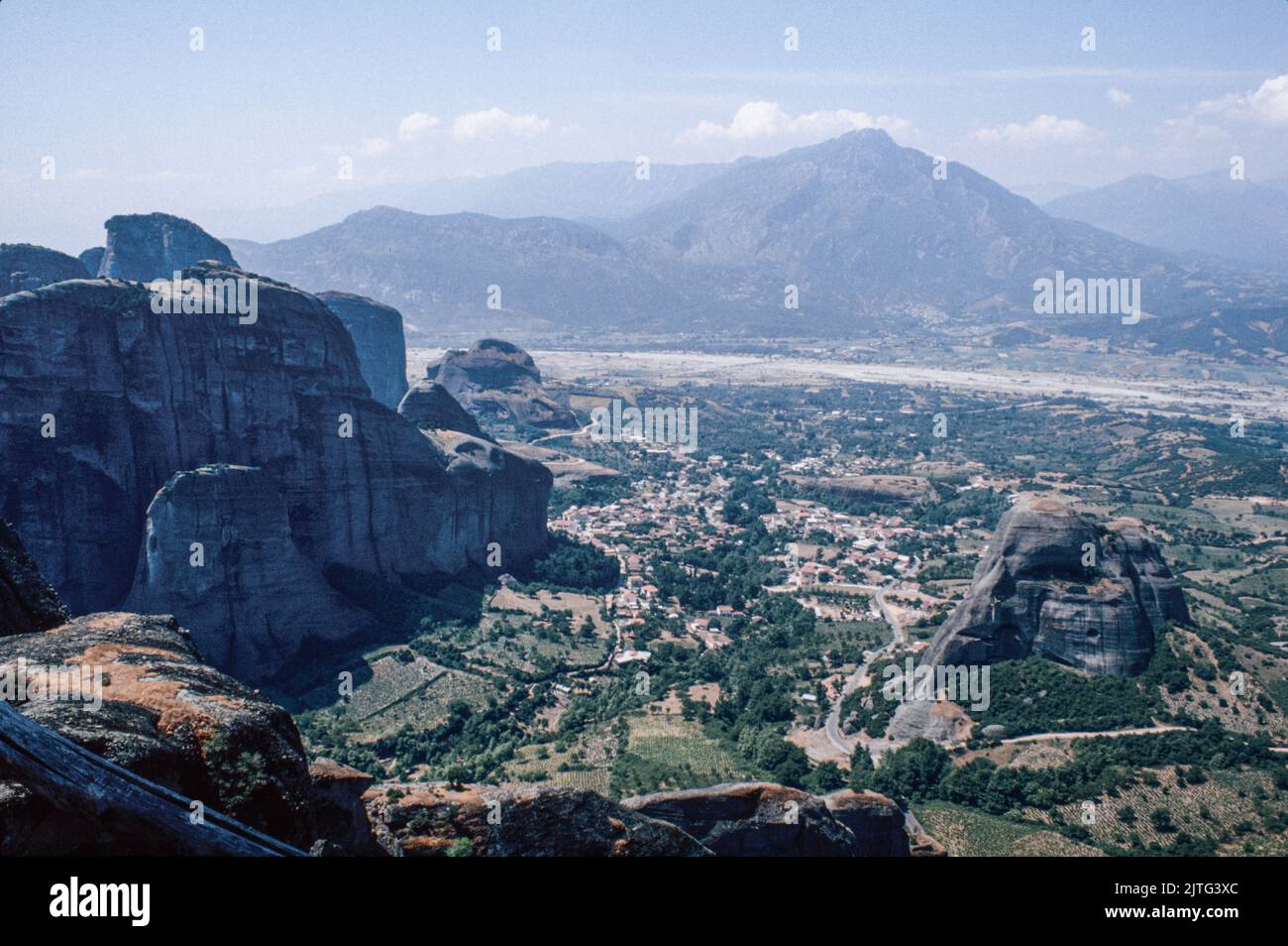 View on Kalambaka town - The Meteora - a rock formation in central ...