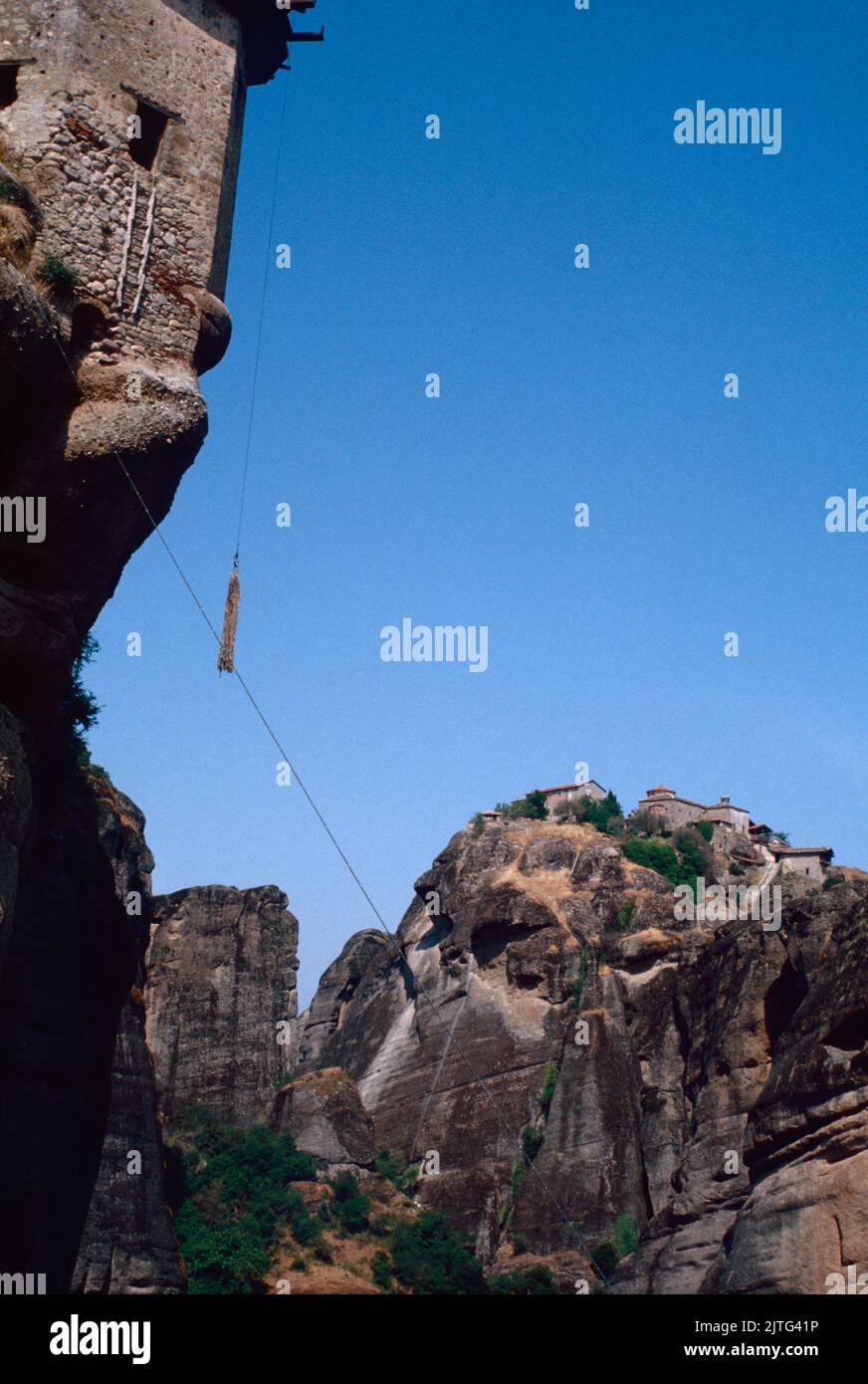 Monastery of Varlaam (rope ladder) at The Meteora - a rock formation in ...