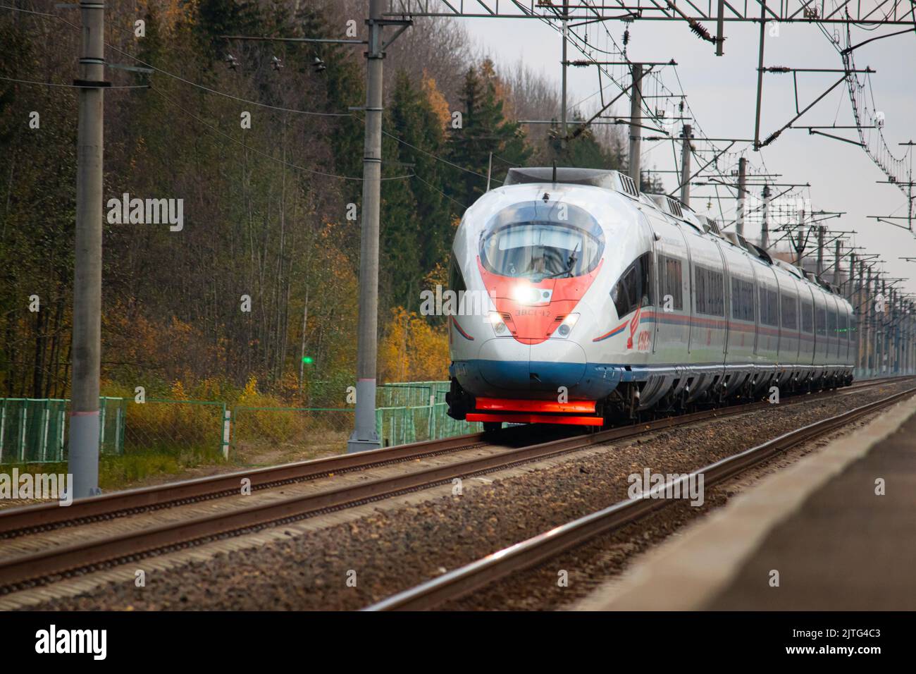 High - speed train sapsan in autumn . An article about high-speed ...
