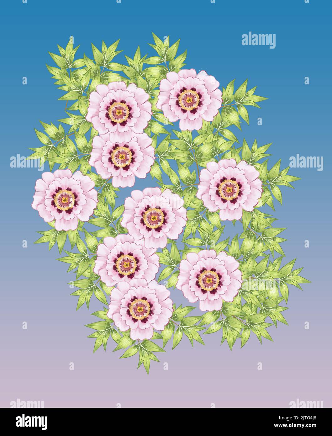 Flower bush decorative composition with leaves on sky gradient Stock ...