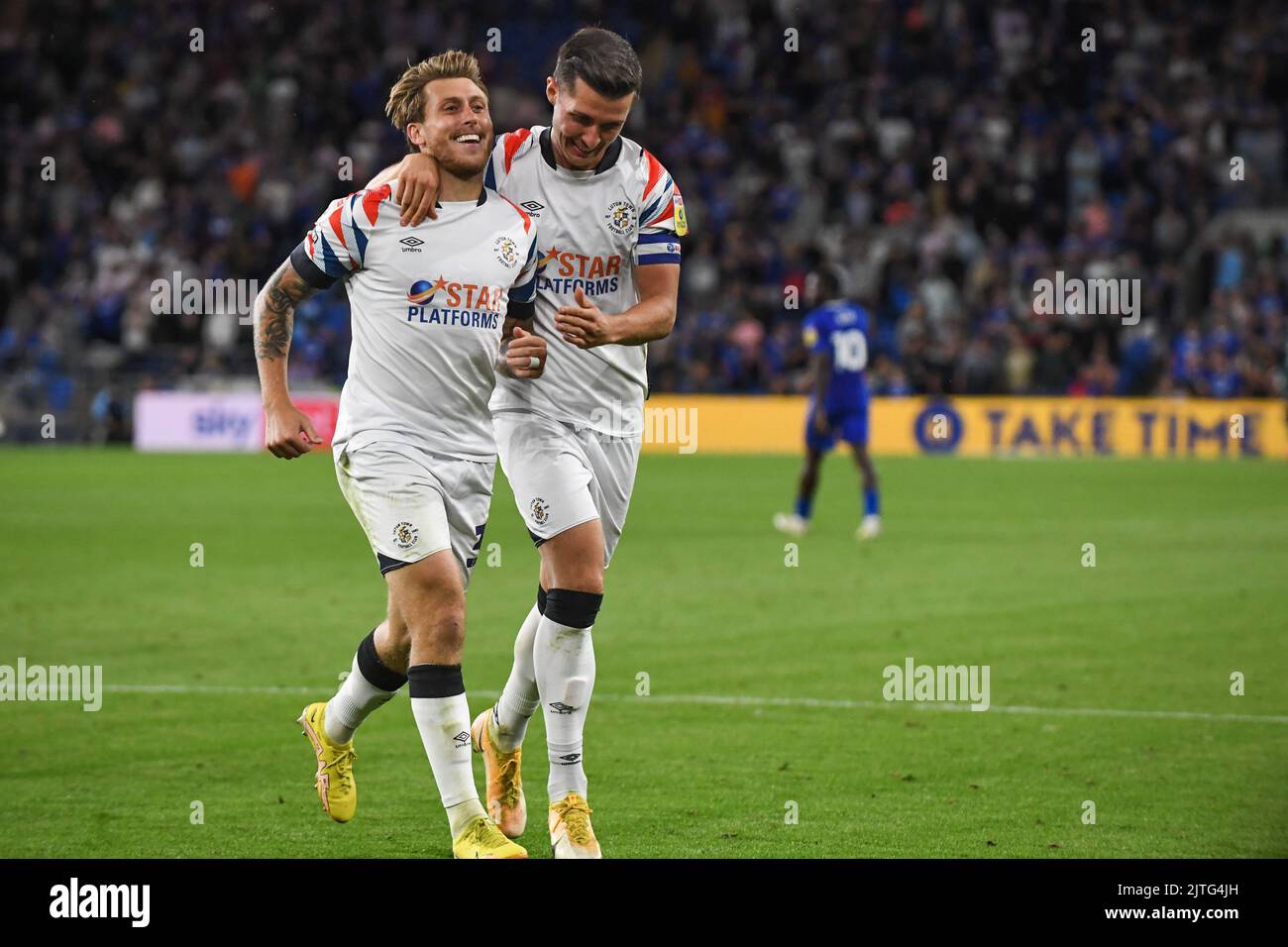 Luke Freeman #30 of Luton Town celebrates his goal to make it 0-1 with ...