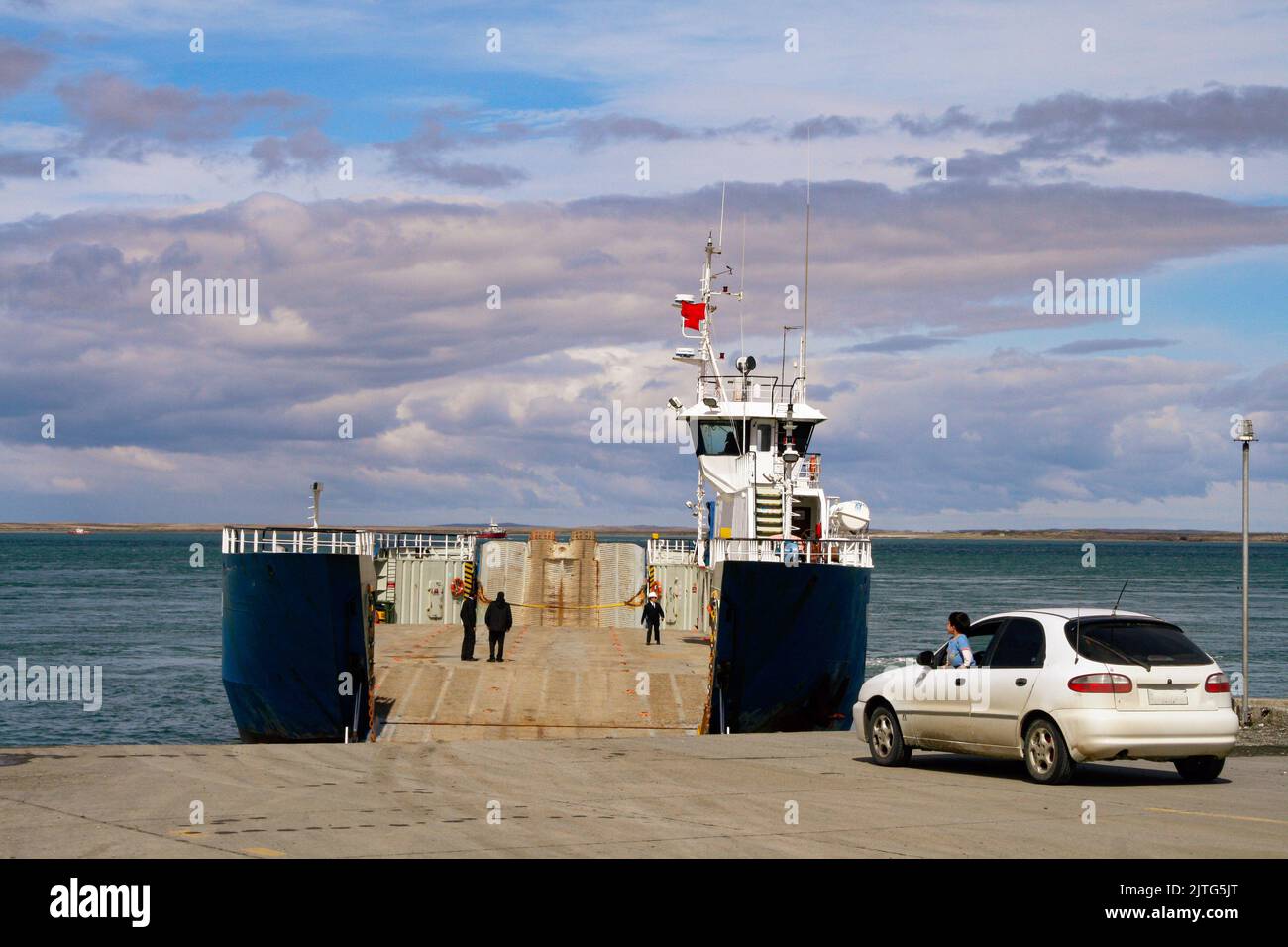 Car boarding a ferry in Tierra del Fuego, Strait of Magellan Stock ...