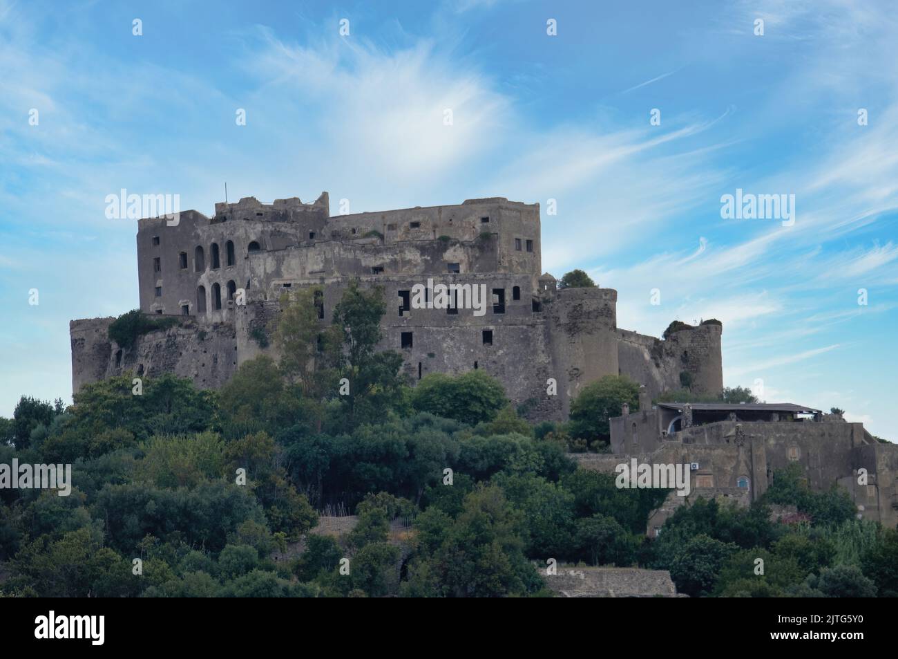 Panoramic view of the beautiful Aragonese castle in Ischia Ponte (Ischia Island, Naples, Italy ...