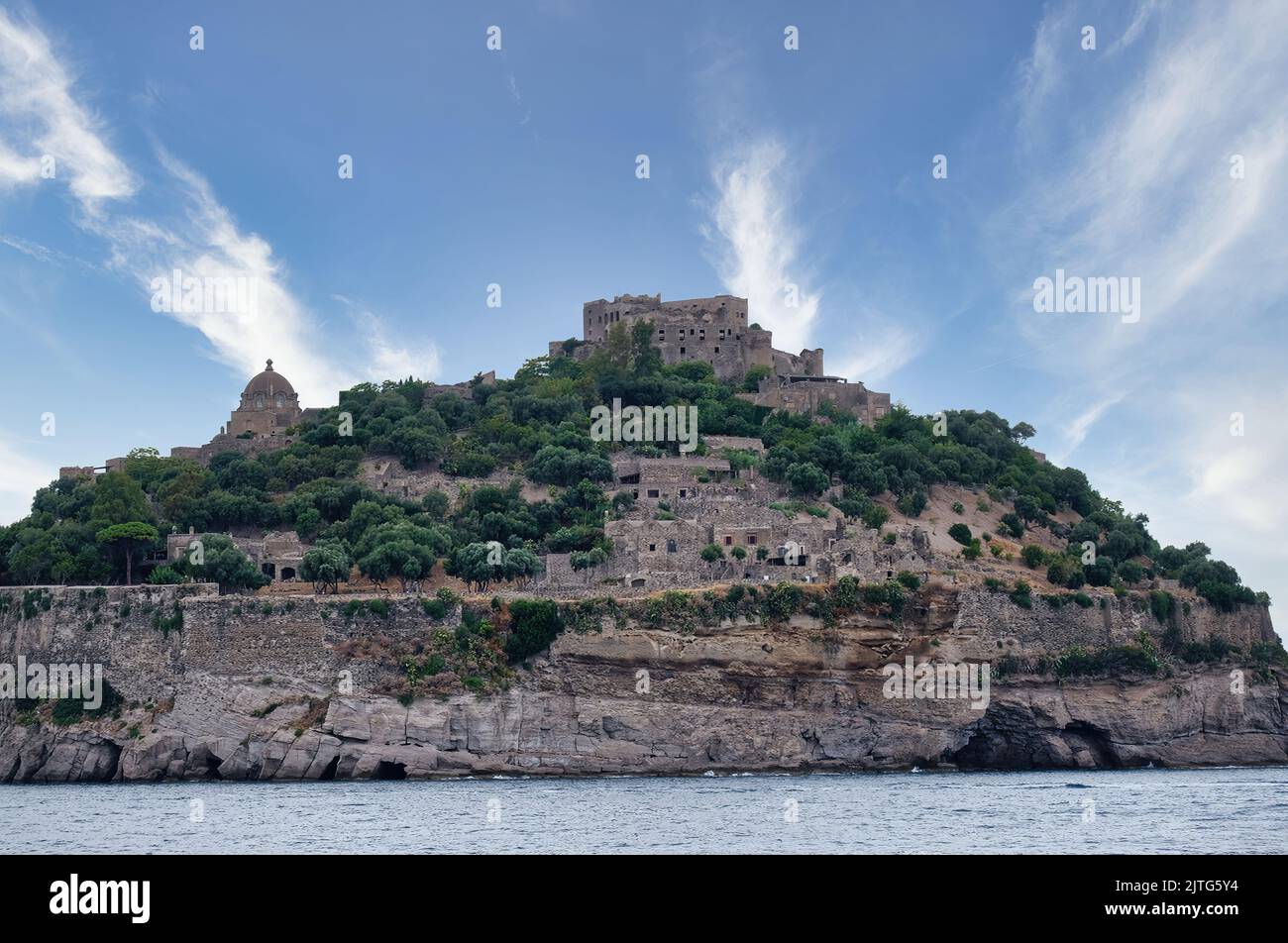 Panoramic view of the beautiful Aragonese castle in Ischia Ponte (Ischia Island, Naples, Italy ...