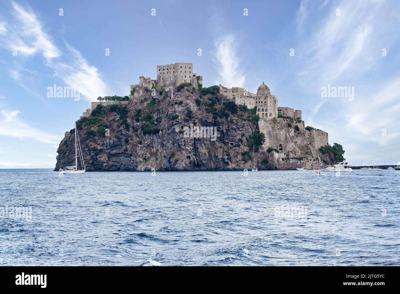 Panoramic view of the beautiful Aragonese castle in Ischia Ponte (Ischia Island, Naples, Italy ...