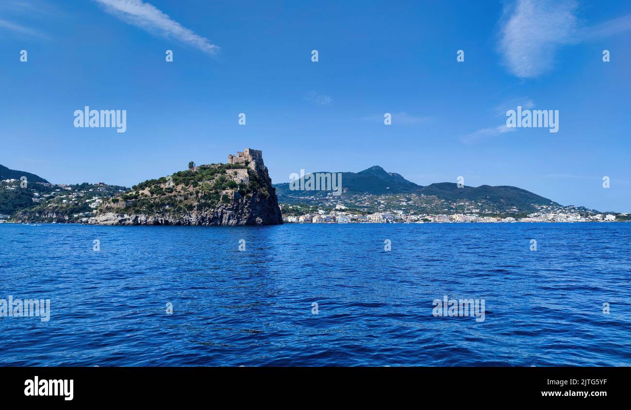 Panoramic view of the beautiful Aragonese castle in Ischia Ponte (Ischia Island, Naples, Italy ...