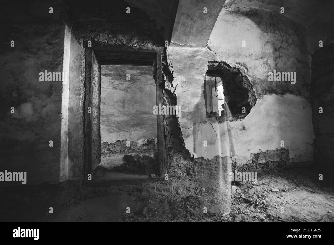 Ghost in abandoned, haunted house. Horror scene of scary spirit of a ...