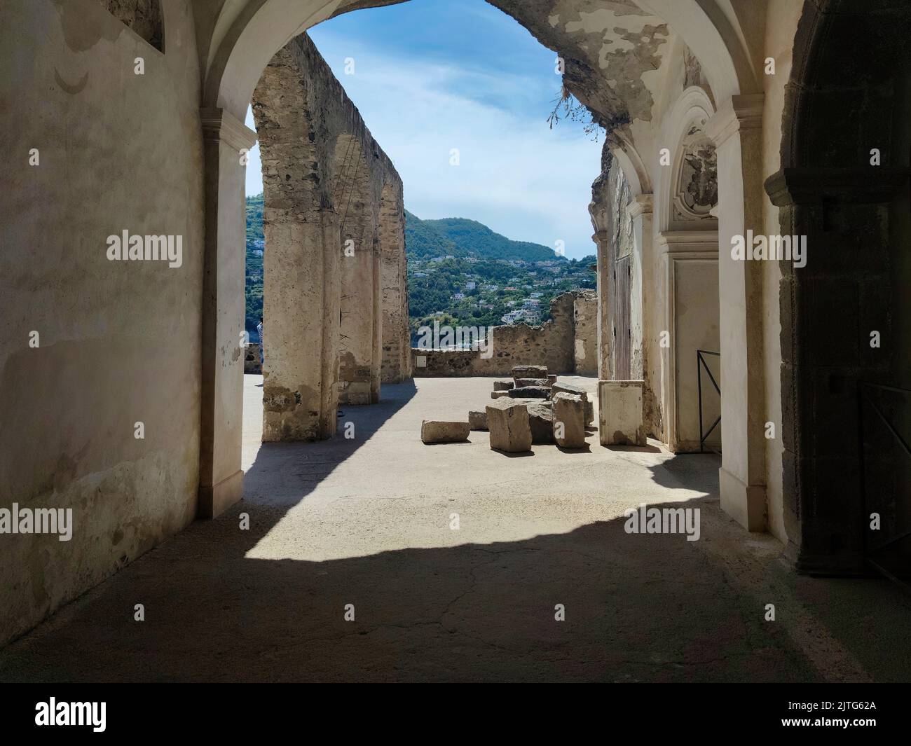 Remains of the temple of the sun inside the Aragonese castle of Ischia ...