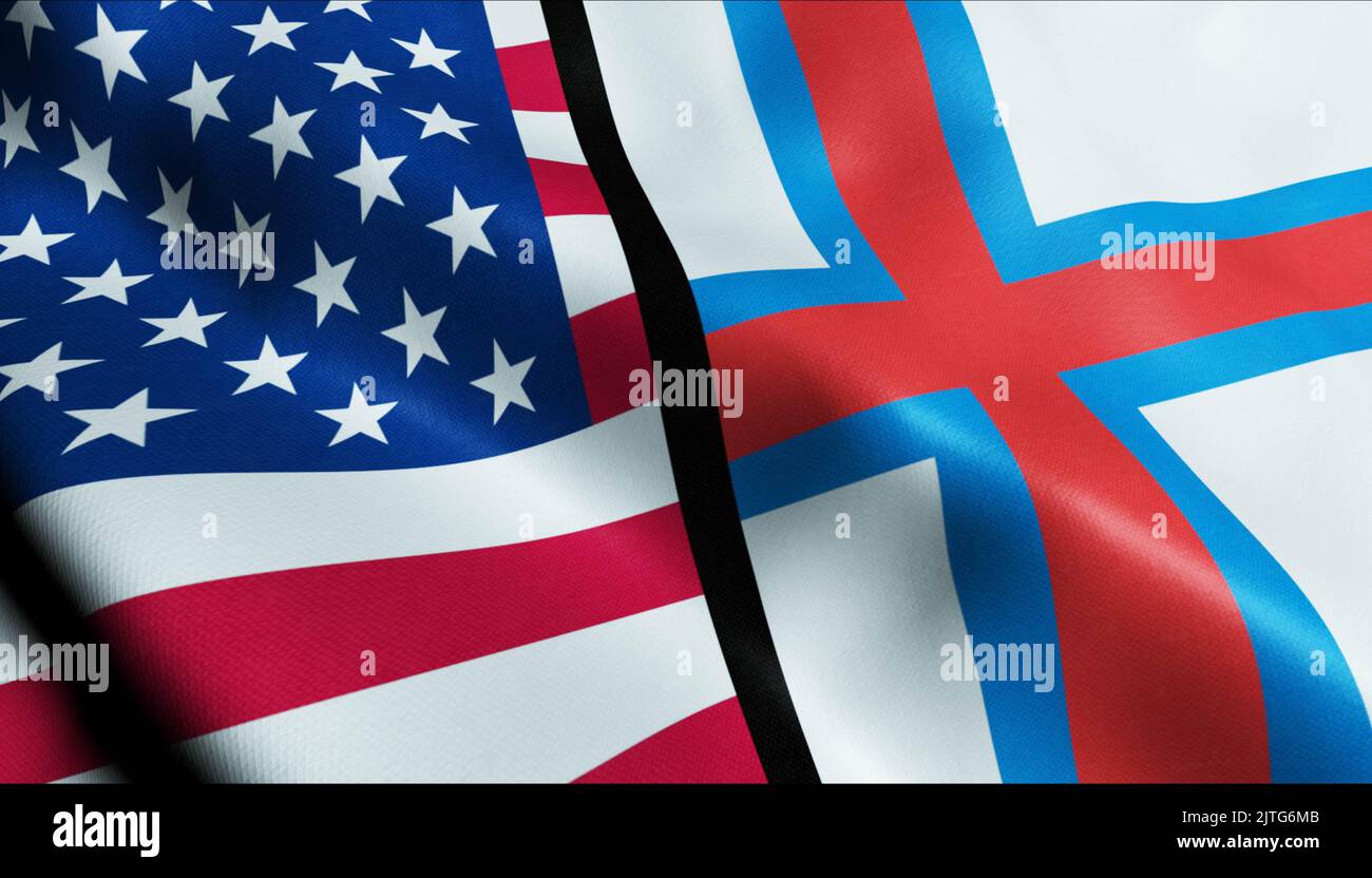 3D Waving United States of America and Faroe Islands Merged Flag ...