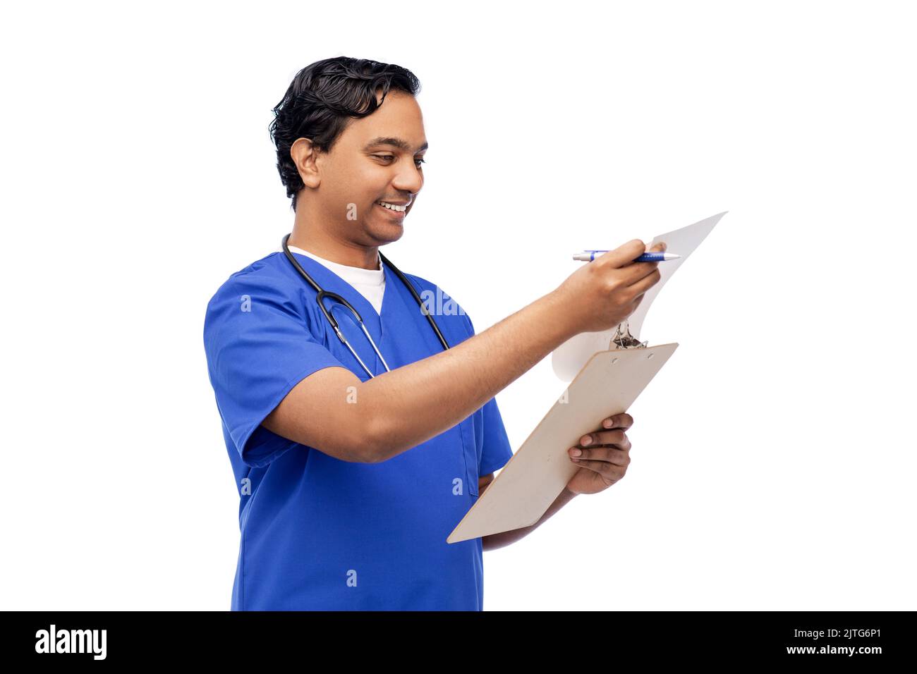 male doctor writing medical report on clipboard Stock Photo - Alamy
