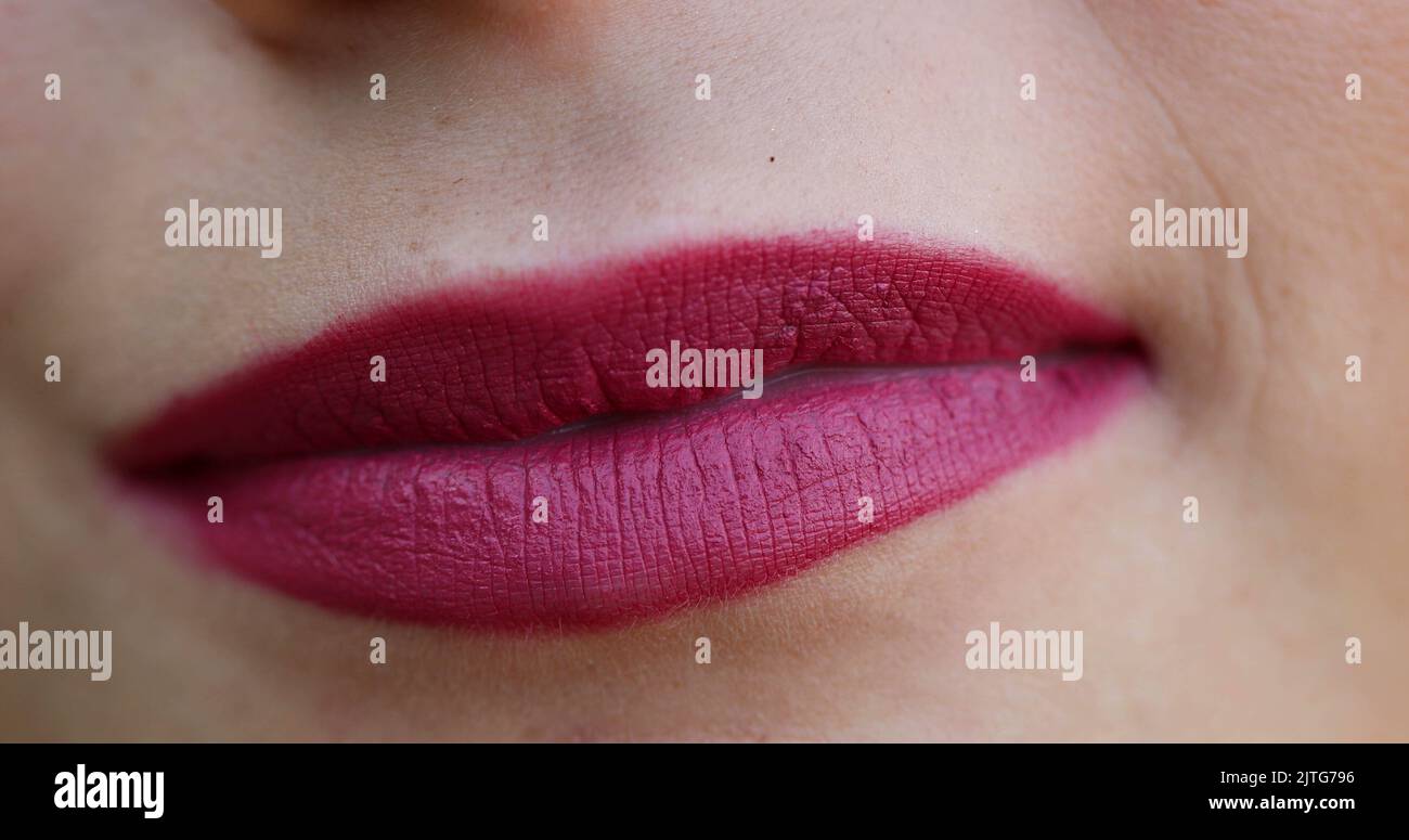 Woman lips smiling closeup macro. Girl red lips close-up Stock Photo ...