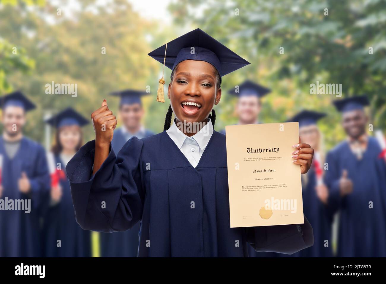 happy female graduate student with diploma Stock Photo - Alamy