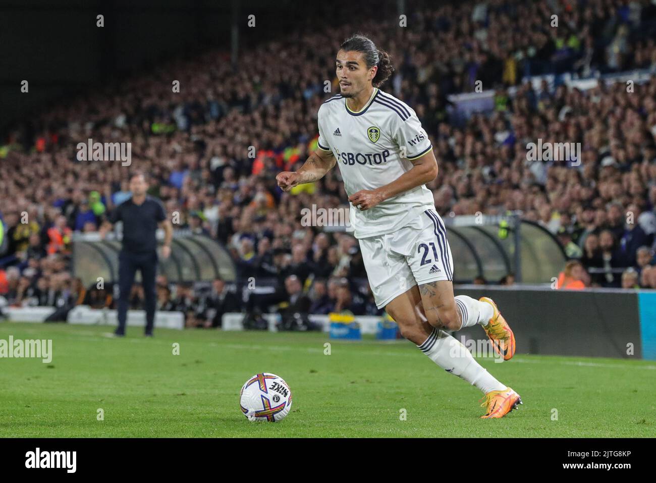 Pascal Struijk #21 of Leeds United with the ball during the Premier ...