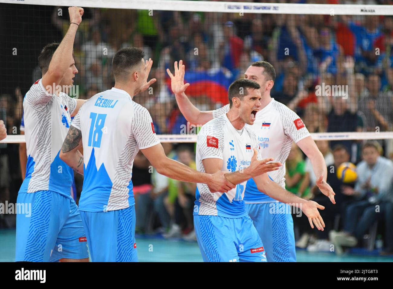 Slovenia national volleyball team celebrates in Stozice Arena: Klemen ...