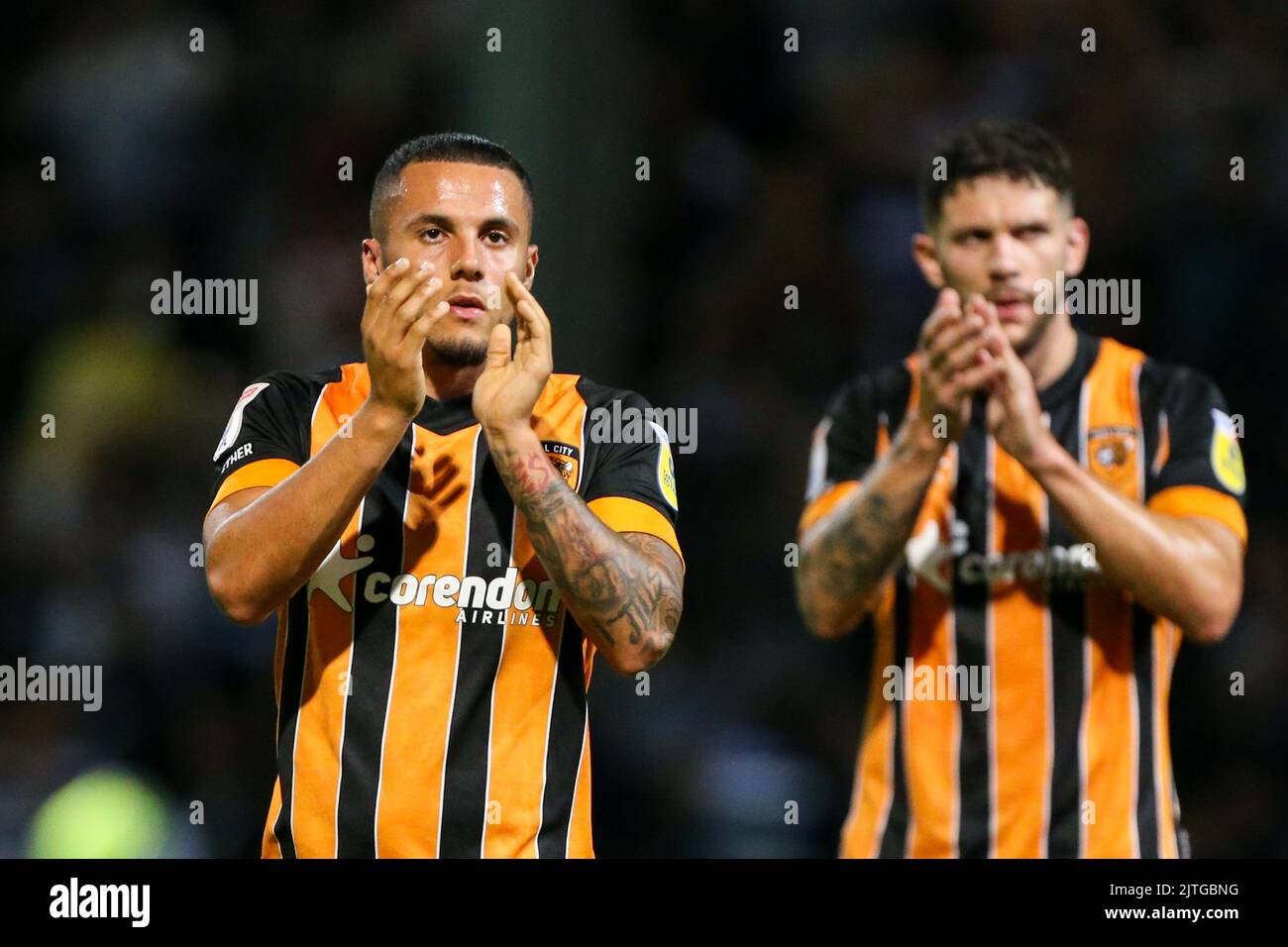 Tyler Smith #22 of Hull City acknowledges the fans at the final whistle ...