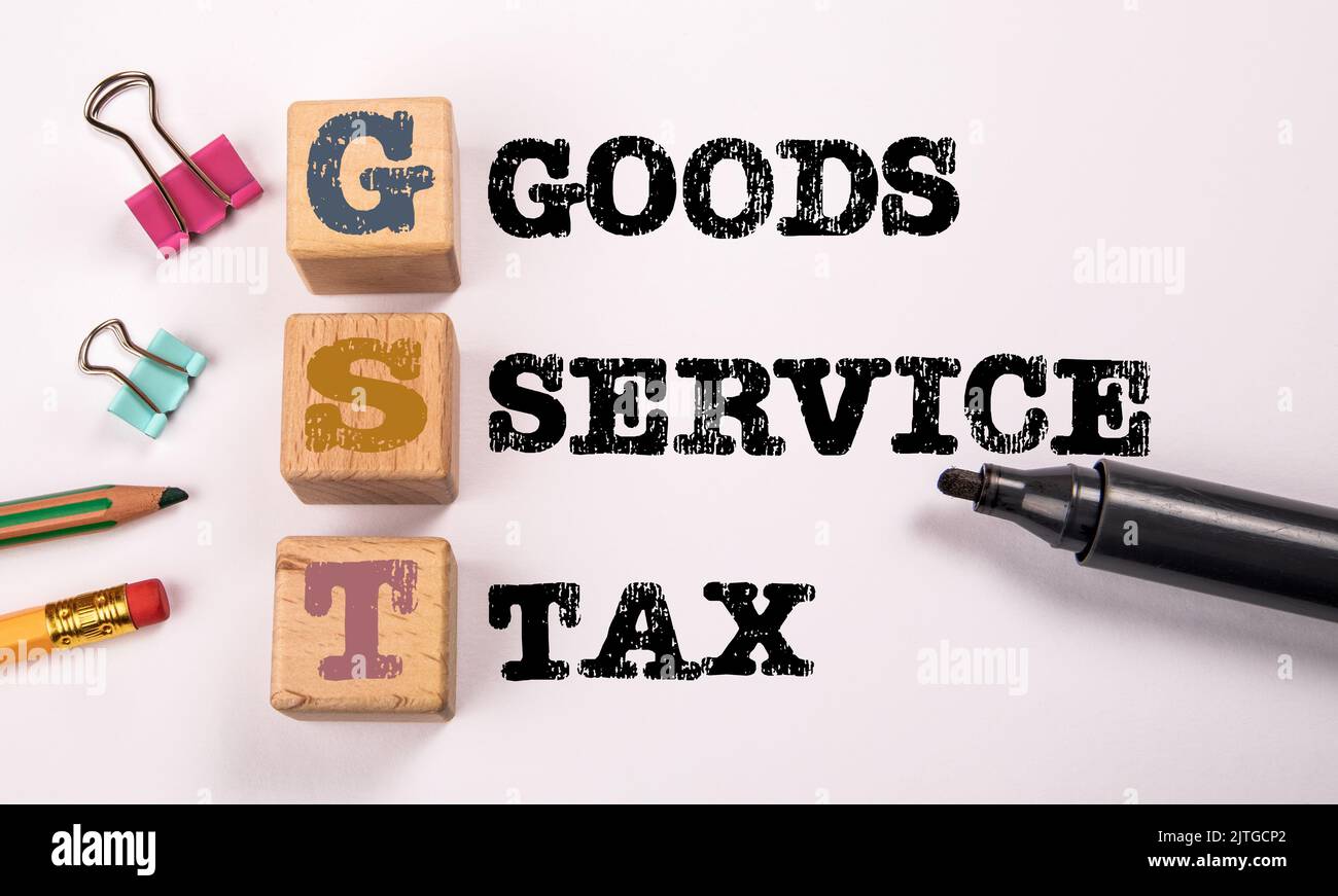 GST - Goods and Service Tax. Stationery on a white background Stock ...