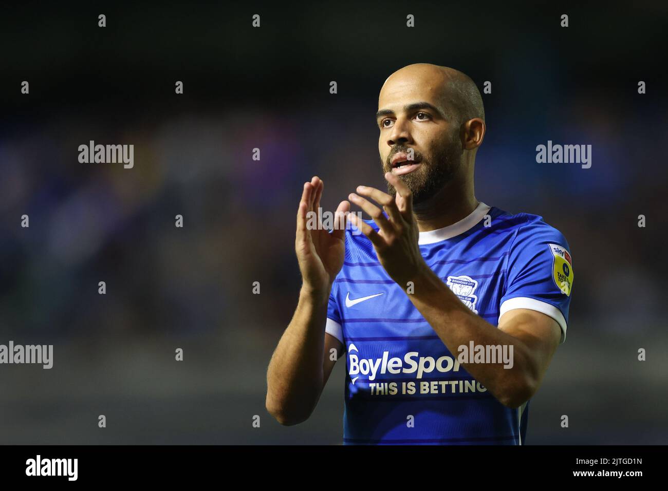 Jordan Graham #11 of Birmingham City shows his appreciation to the fans ...