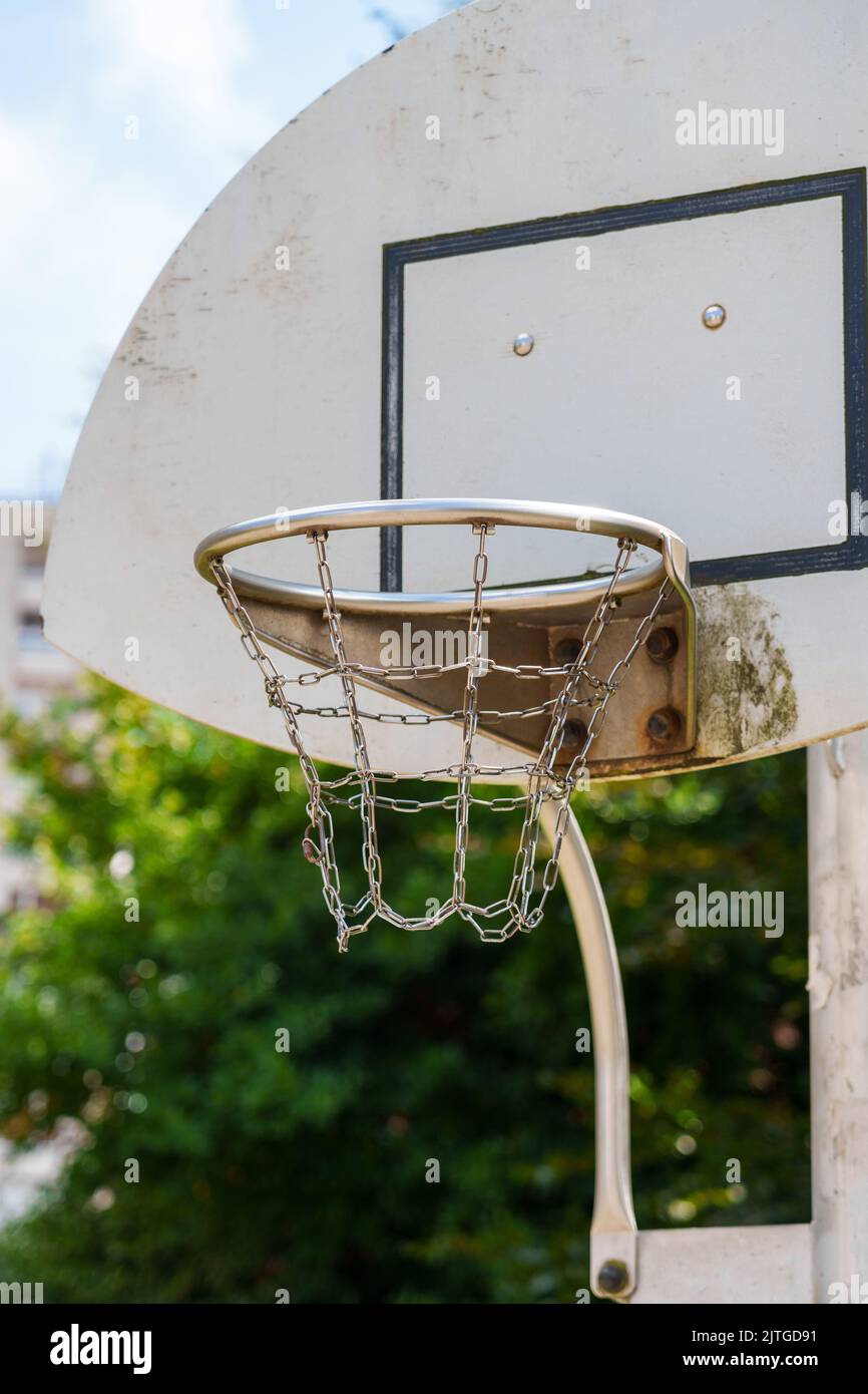 Chain basket of street basketball backboard close-up on nature ...