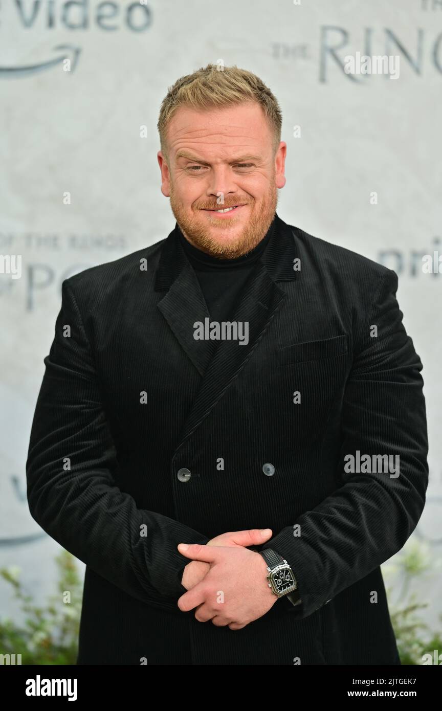 London, UK. - 30th August 2022. Owain Arthur arrives at The Lord of the ... London, UK. - 30th August 2022. Owain Arthur arrives at The Lord of the ...