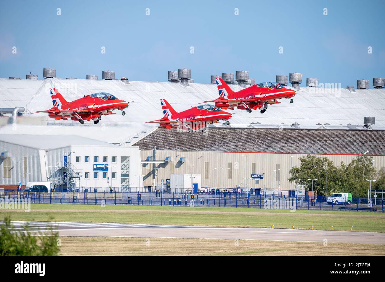 HAWARDEN, UK, 27TH AUGUST 2022: Red Arrows jets taking off from ...